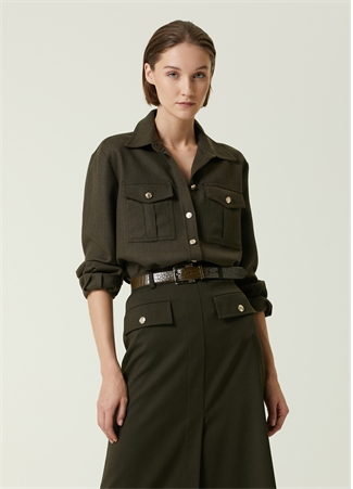 Beymen Collection Kadın Haki Çift Cepli Yün Flanel Gömlek 34 Beymen Collection Kadın Haki Çift Cepli Yün Flanel Gömlek 34