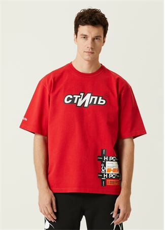 Heron Preston Erkek Kırmızı Logo Baskılı Basic T-shirt S EU Heron Preston Erkek Kırmızı Logo Baskılı Basic T-shirt S EU