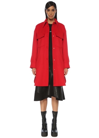 Stella McCartney Kadın Kerry Oversize Kırmızı Yün Palto 42 IT