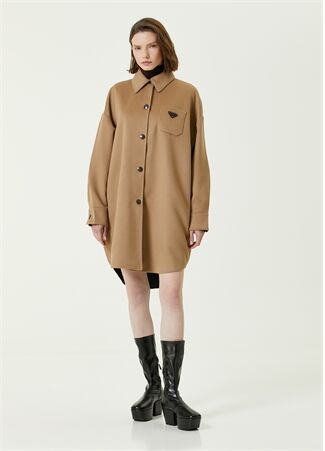 Prada Kadın Camel Düşük Kol Yün Ceket Kahverengi 42 IT