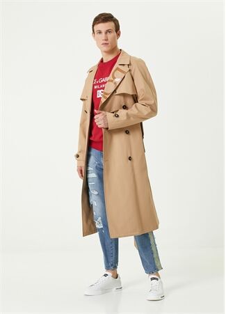 Dolce&Gabbana Erkek Bej Logo Detaylı Pardösü 46 IT