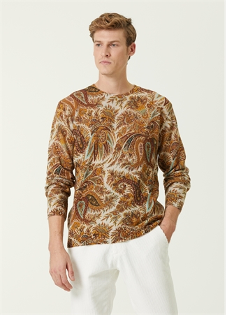 Etro Erkek Bej Gold Etnik Desenli Yün Triko S EU Etro Erkek Bej Gold Etnik Desenli Yün Triko S EU