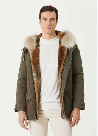 Yves Salomon Erkek Haki Kapüşonlu Beli Büzgülü Parka 46 IT