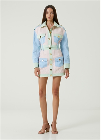 Balmain Kadın Colorblocked Mini Denim Etek Mavi 38 FR Balmain Kadın Colorblocked Mini Denim Etek Mavi 38 FR