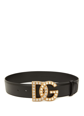 Dolce&Gabbana Kadın Siyah İşlemeli Logolu Deri Kemer 75 EU Dolce&Gabbana Kadın Siyah İşlemeli Logolu Deri Kemer 75 EU