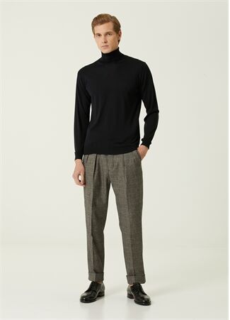 Lardini Erkek Kahverengi Çift Pilili Ekose Desenli Pantolon 52 IT