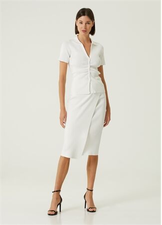 Academia Kadın Beyaz Polo Yaka Düğmeli Triko S