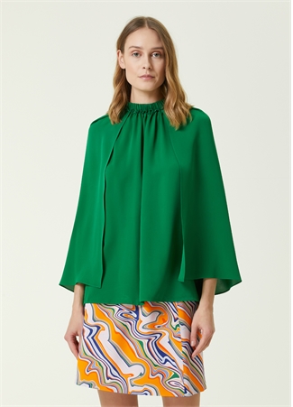 Dice Kayek Kadın Yeşil Pelerin Detaylı İpek Gömlek 40 EU
