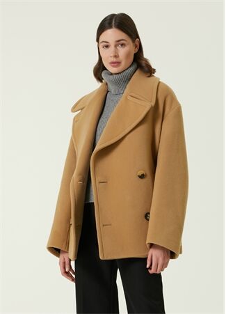 Dries Van Noten Kadın Bej Kruvaze Yün Kaban M EU