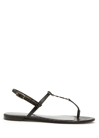 Kadın Siyah Logolu Deri Sandalet 36 EU