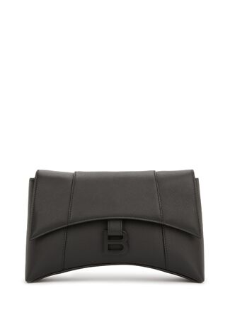 Balenciaga Kadın Downtown Siyah Logolu Deri Omuz Çantası EU