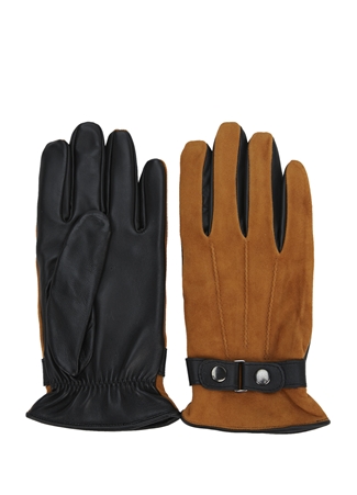 Network Erkek Camel Siyah Deri Eldiven L EU