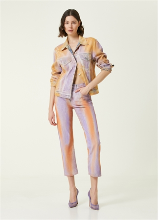 Msgm Kadın Lila Batik Desenli Jean Pantolon Mor 38 It