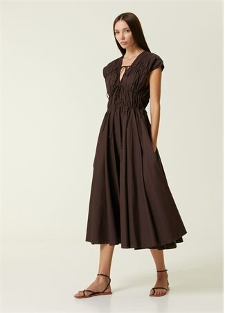 Tove Studio Kadın Kahverengi Büzgülü Organik Pamuklu Midi Elbise 36 FR Tove Studio Kadın Kahverengi Büzgülü Organik Pamuklu Midi Elbise 36 FR