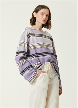 Acne Studios Kadın Mor Çizgili T-shirt Xs Eu Acne Studios Kadın Mor Çizgili T-shirt Xs Eu