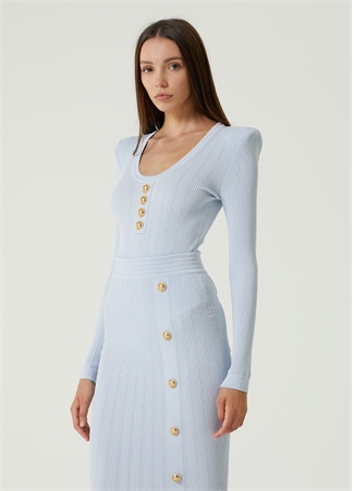 Balmain Kadın Mavi U Yaka Ribli Body 40 FR Balmain Kadın Mavi U Yaka Ribli Body 40 FR