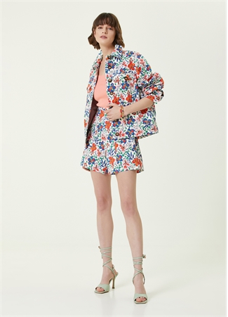 Network Kadın Beyaz Çiçek Desenli Mini Şort 42 EU