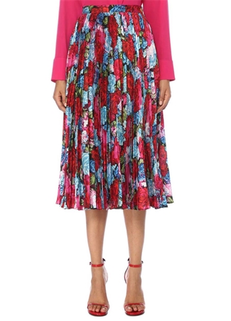 Versace Kadın Çiçek Desenli Pilili Midi Etek 42 IT
