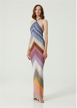 Missoni Kadın Zikzak Desenli Sırtı Çapraz Askılı Maksi Elbise 40 IT