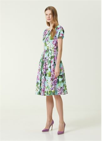 Dolce&Gabbana Kadın Kayık Yaka Çiçekli Midi Elbise 38 IT