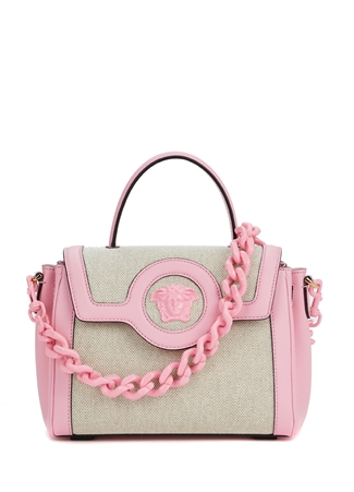 Versace Kadın Bej Pembe Logolu Omuz Çantası EU Versace Kadın Bej Pembe Logolu Omuz Çantası EU