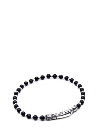 Boga Erkek Siyah Boncuklu Gümüş Rengi Bileklik L EU Boga Erkek Siyah Boncuklu Gümüş Rengi Bileklik L EU