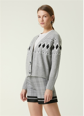 Beymen Club Kadın Gri V Yaka Kar Desen Jakarlı Hırka Siyah S