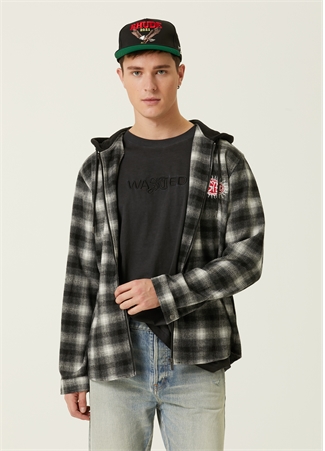 Wasted Erkek Siyah Beyaz Kapüşonlu Kareli Gömlek S EU