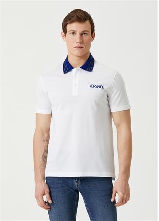 Versace Erkek Slim Fit La Greca Beyaz Polo Yaka T-shirt S EU Versace Erkek Slim Fit La Greca Beyaz Polo Yaka T-shirt S EU