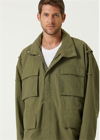 Allsaints Erkek Valby Haki Dik Yaka Beli Büzgülü Oversized Kaban L EU Allsaints Erkek Valby Haki Dik Yaka Beli Büzgülü Oversized Kaban L EU