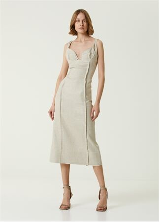 Jacquemus Kadın Krem Yaka Detaylı Midi Elbise Bej 38 FR Jacquemus Kadın Krem Yaka Detaylı Midi Elbise Bej 38 FR
