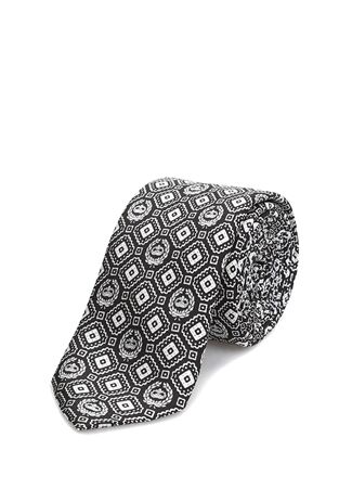Dolce&Gabbana Erkek Siyah Beyaz Geometrik Desenli İpek Kravat EU