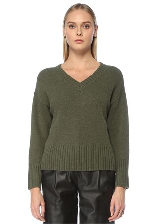 Academia Kadın Haki V Yaka Düşük Kol Yün Kazak S