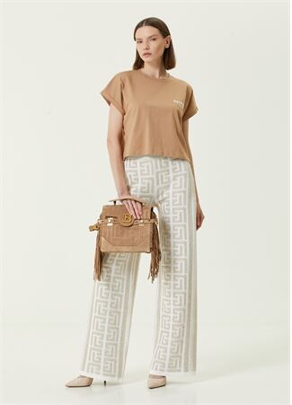 Balmain Kadın Bej Beyaz Desenli Pantolon 36 FR