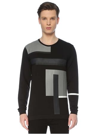 Palzileri Lab Erkek Siyah Gri Geometrik Desenli Kazak 50 IT