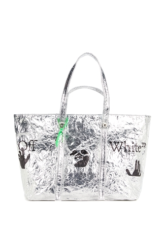 Off-White Kadın Silver Logolu Parlak Dokulu Omuz Çantası Gri EU Off-White Kadın Silver Logolu Parlak Dokulu Omuz Çantası Gri EU