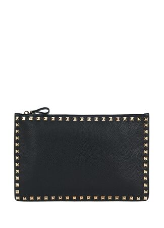 Valentino Garavani Kadın Rockstud Siyah Deri El Portföyü EU