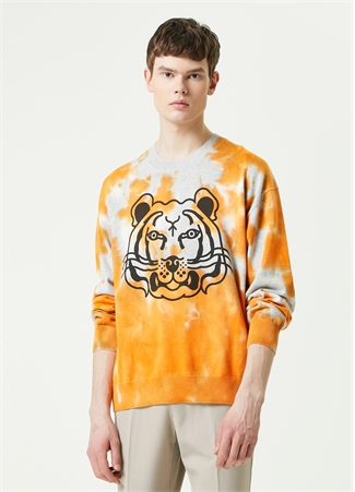 Kenzo Erkek Turuncu Batik Desenli Kaplan Detaylı Kazak S EU