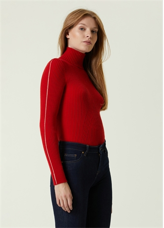 Network Kadın Slim Fit Kırmızı Balıkçı Yaka Şerit Detaylı Kazak M EU Network Kadın Slim Fit Kırmızı Balıkçı Yaka Şerit Detaylı Kazak M EU