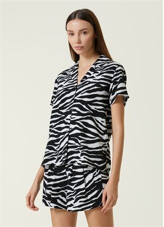 House of Silk Kadın Zebra Desenli Şortlu Pijama Takımı Siyah 34 EU