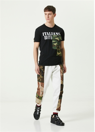 Dolce&Gabbana Erkek Haki Beyaz Beli Kordonlu Jogger Eşofman Altı 44 IT Dolce&Gabbana Erkek Haki Beyaz Beli Kordonlu Jogger Eşofman Altı 44 IT
