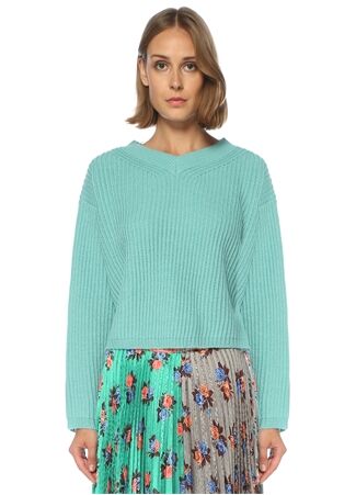 Msgm Kadın Mavi V Yaka Sırtı Bağcıklı Kazak XS EU