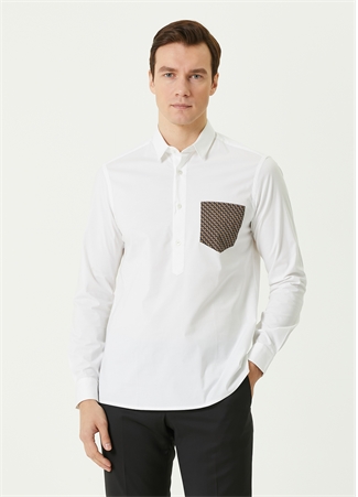 Pal Zileri Erkek Beyaz Etnik Desenli Cep Detaylı Gömlek 40 IT