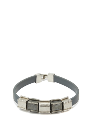 Semra Ecer Erkek Beş Kare Detaylı Gümüş Rengi Bileklik EU