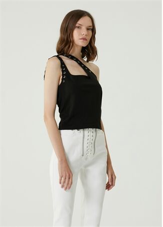 Lol Kadın Nicola Siyah Tek Omuzlu Bluz S/M EU