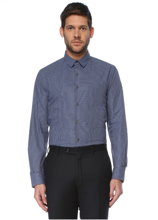 Pal Zileri Erkek Mavi Küçük Yaka Pötikareli Gömlek 4 IT