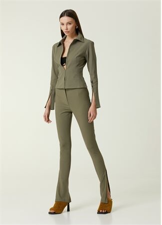 Jacquemus Kadın Haki Yırtmaç Detaylı Pantolon Yeşil 36 FR