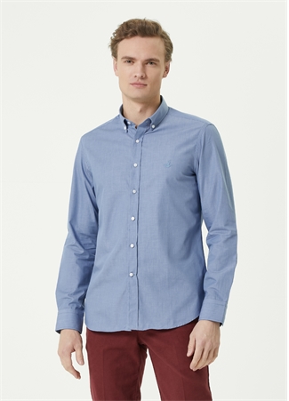 Beymen Club Erkek Slim Fit Mavi Düğmeli Yaka Gömlek S EU
