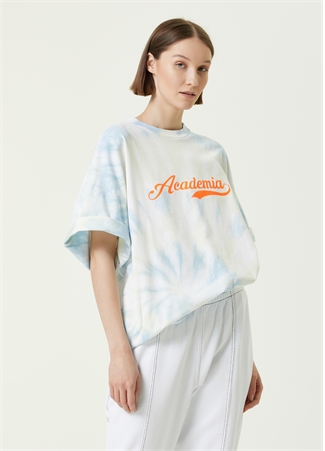 Academia Kadın Bisiklet Yaka Batik Desenli Logolu T-shirt Mor Xs