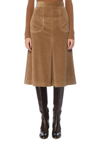 Dolce&Gabbana Kadın Bej Yüksek Bel Midi Kadife Etek 40 IT